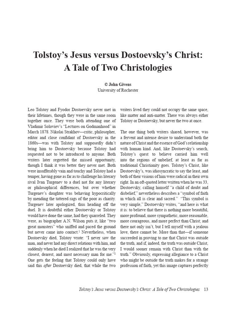 Tolstoy - S Jesus Versus Dostoevsky - S Christ - A Tale of Two Christo ...