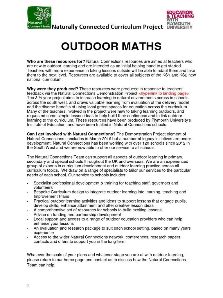 Maths Outdoors Natural Connections | PDF | Curriculum | Teachers