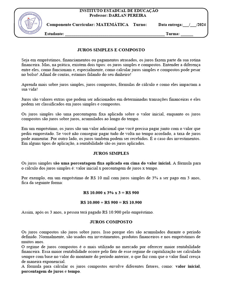 Juros Simples e Composto | PDF | Juros | Empréstimos