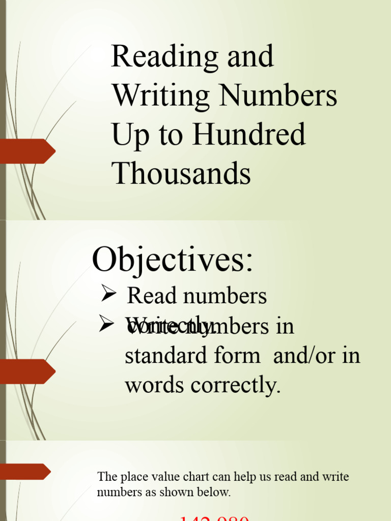 C1 - Lesson 2 - Reading and Writing Numbers Up To Hundred Thousands ...