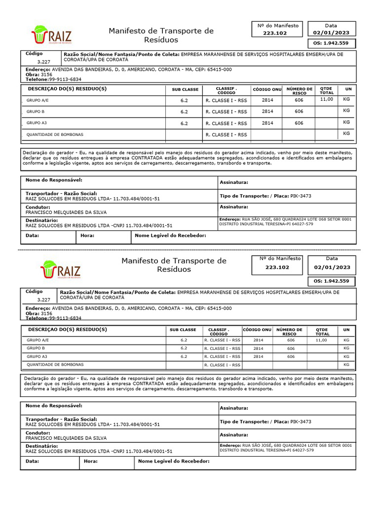 MTR Upa Coroatá | PDF | Desperdício | Materiais
