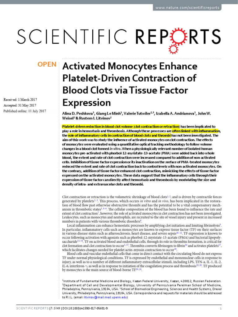Activated Monocytes Tissue Factor Expression Sci Rep 2017 Pdf