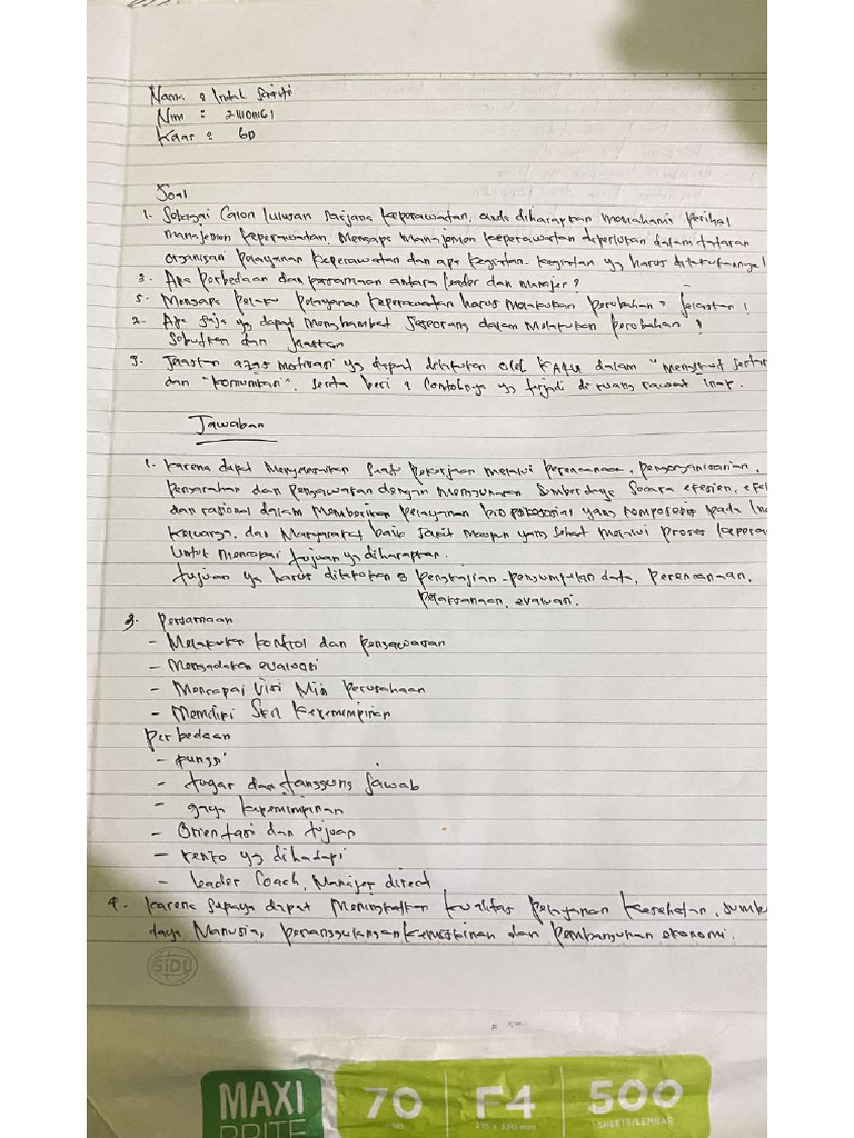 6d Nim Nama Jawaban Uts Mankep | PDF