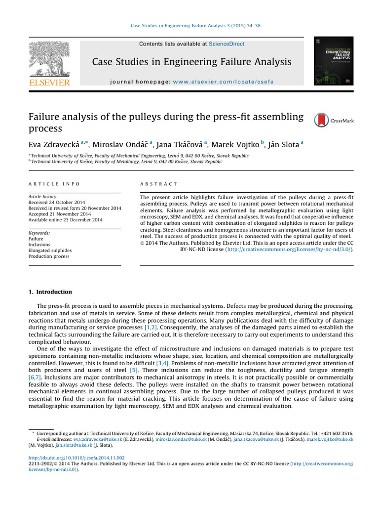 Failure Analysis of The Pulleys During The Press Fit Assembling Process - 2015 - Case Studies in ...
