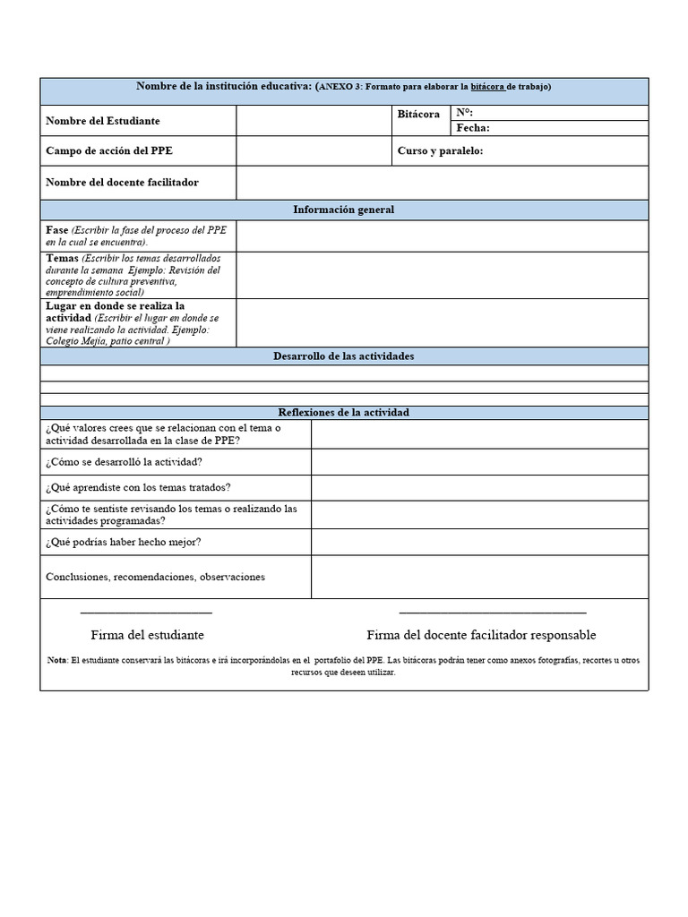 Formato Bitacora | PDF