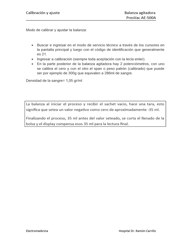 CALIBRACION Balanza Agitadora PresVac AE-500A | PDF