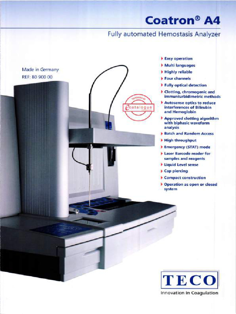Brosur COATRON A4 Fully Automated Coagulation Analyzer and Accessories - Compressed | PDF ...