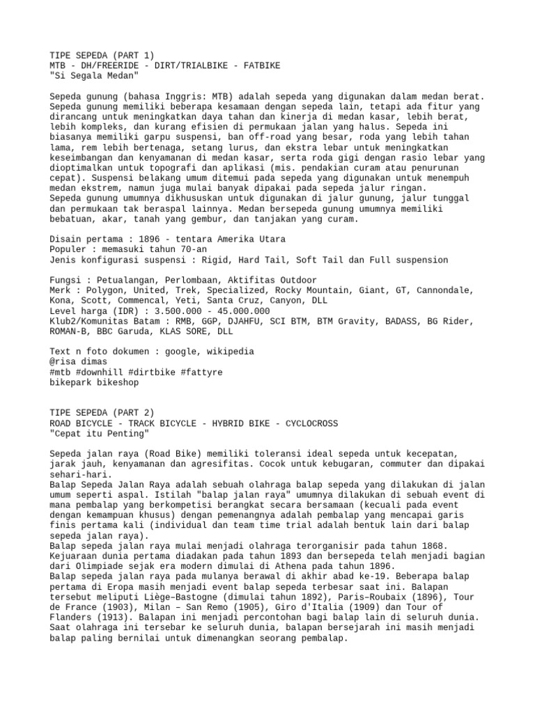 Tipe Sepeda | PDF | Olahraga & Rekreasi