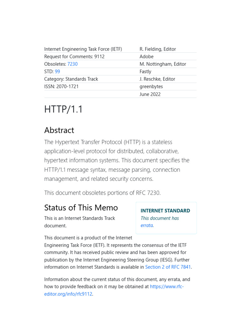 RFC 9112 - HTTP - 1.1 | PDF | Uniform Resource Identifier | Proxy Server