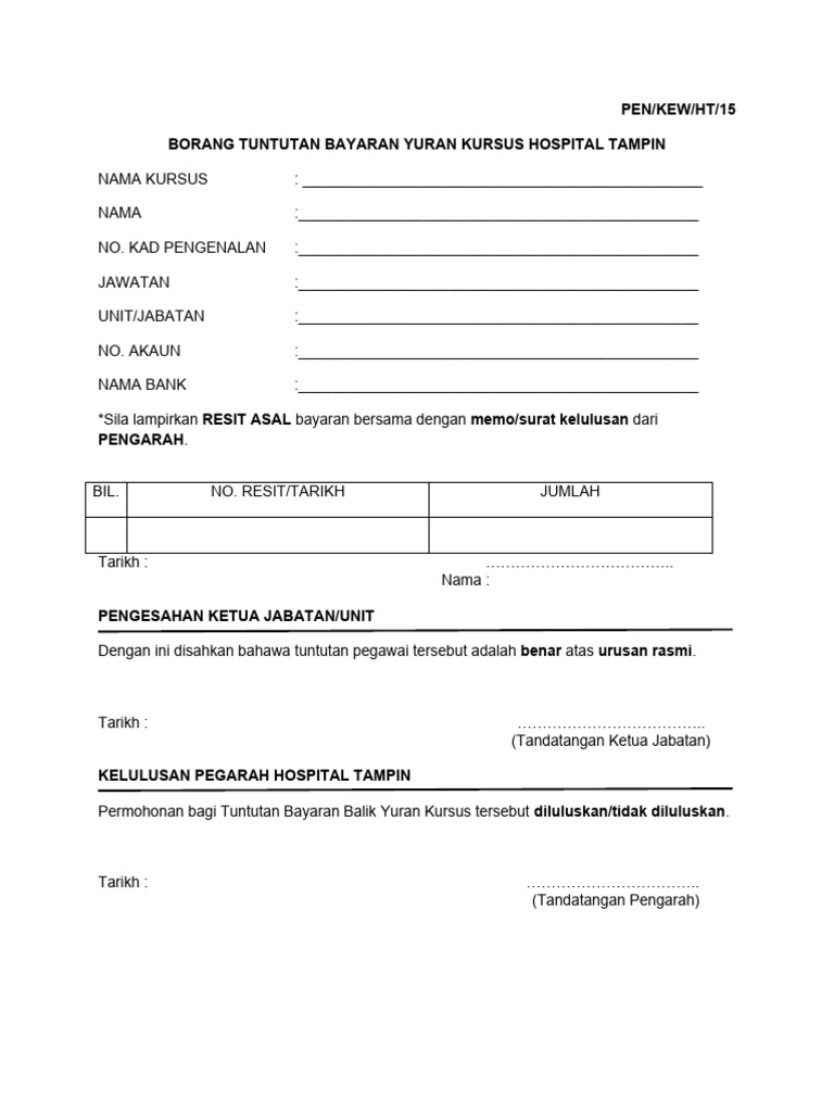 Borang Tuntutan Yuran Kursus | PDF