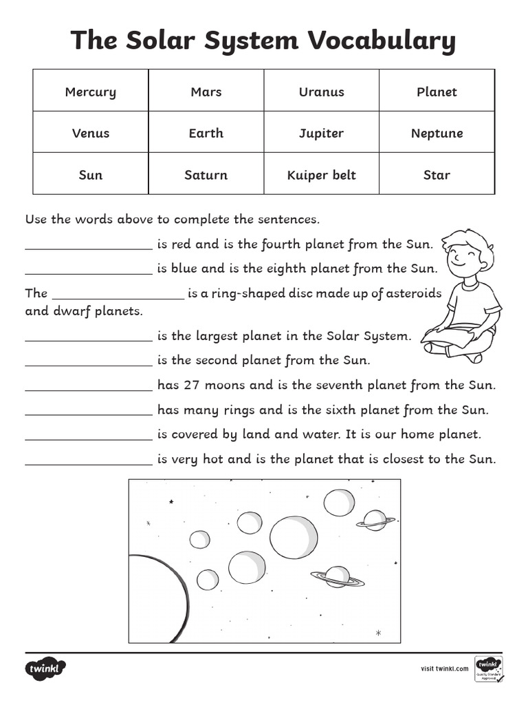 Solar System Vocabulary - Activity Sheet | PDF