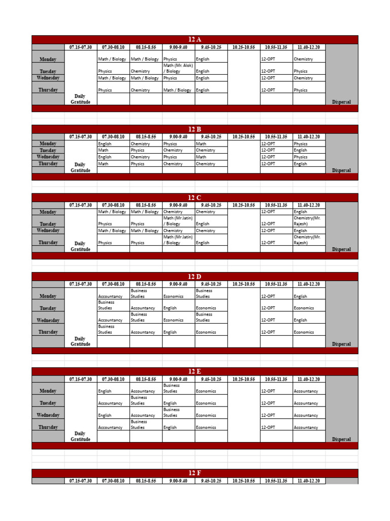 June Classes Time Table - 24.06.24 Onwards - Class TT | PDF