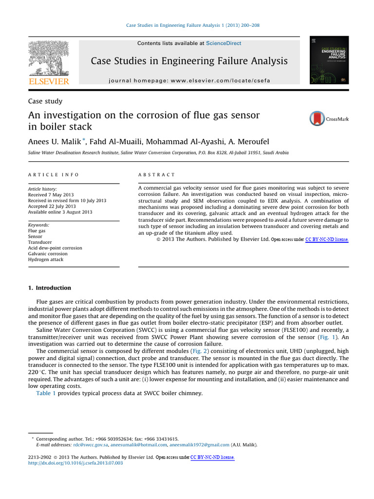 An Investigation On The Corrosion of Flue Gas Sensor in Boiler Stack 2013 Case Studies in ...