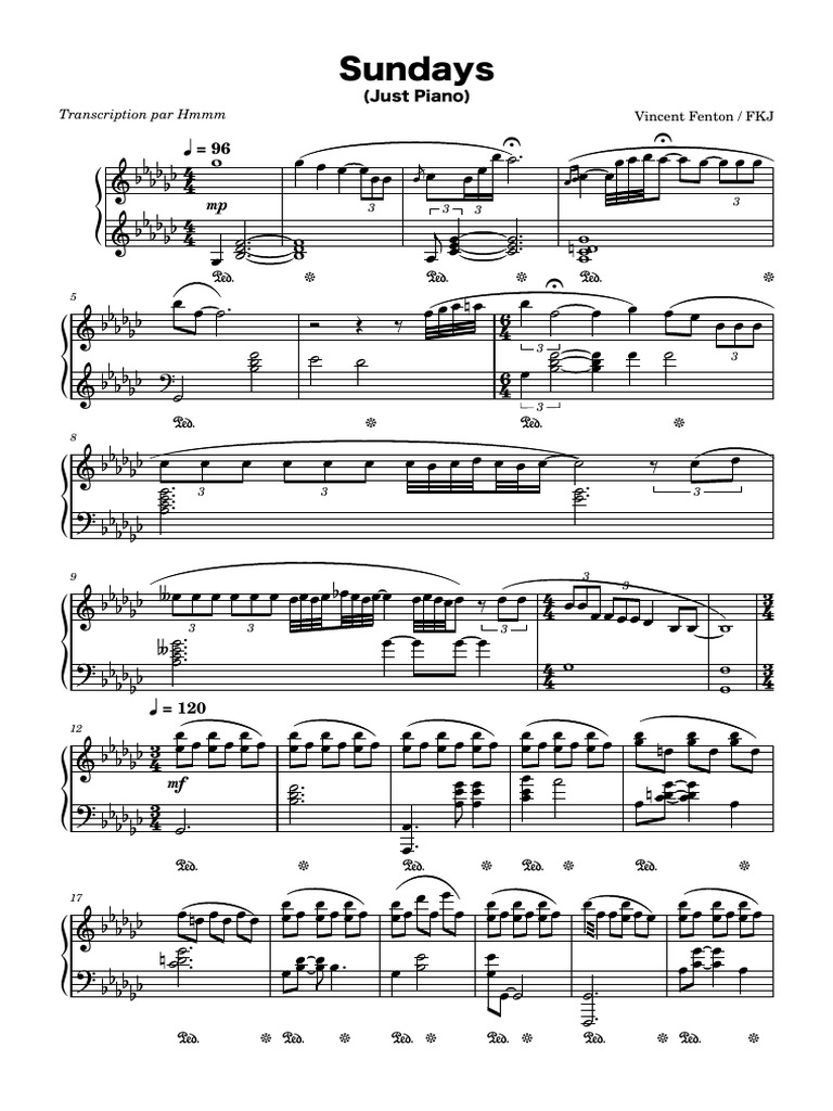 Sundays - FKJ (Just Piano) | PDF