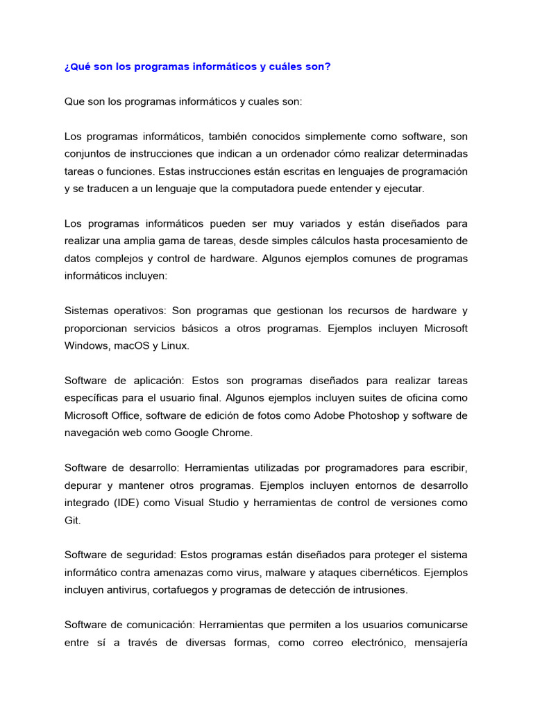 Qué Son Los Programas Informáticos | PDF | Programación | Programa de ...