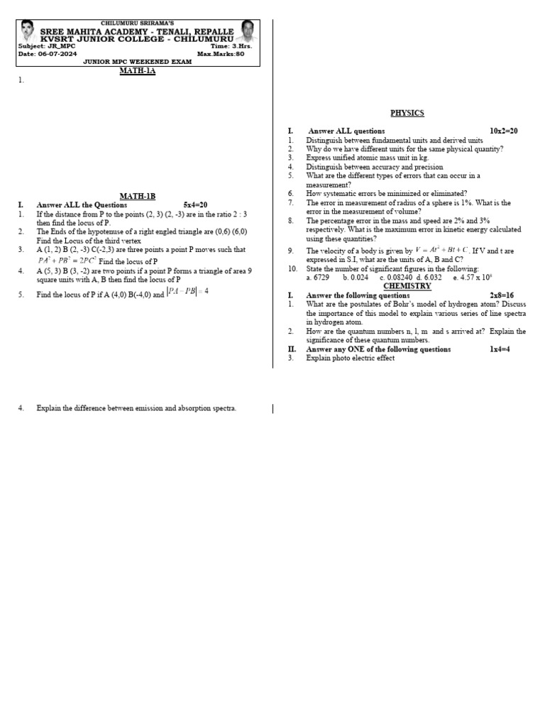 JR - Ipe - MPC - Weekend 6-7-2024 | PDF | Spectroscopy | Atoms