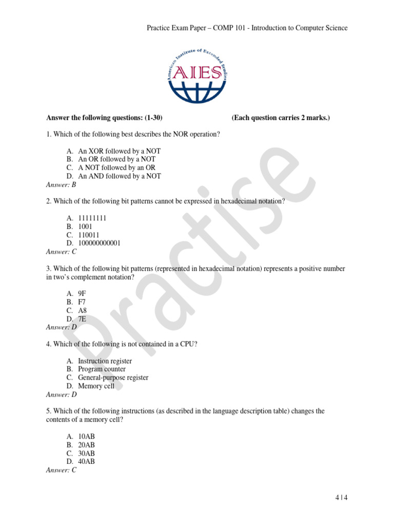 Practise Exam Paper - COMP 101 - Introduction To Computer Science | PDF | Internet Protocol ...