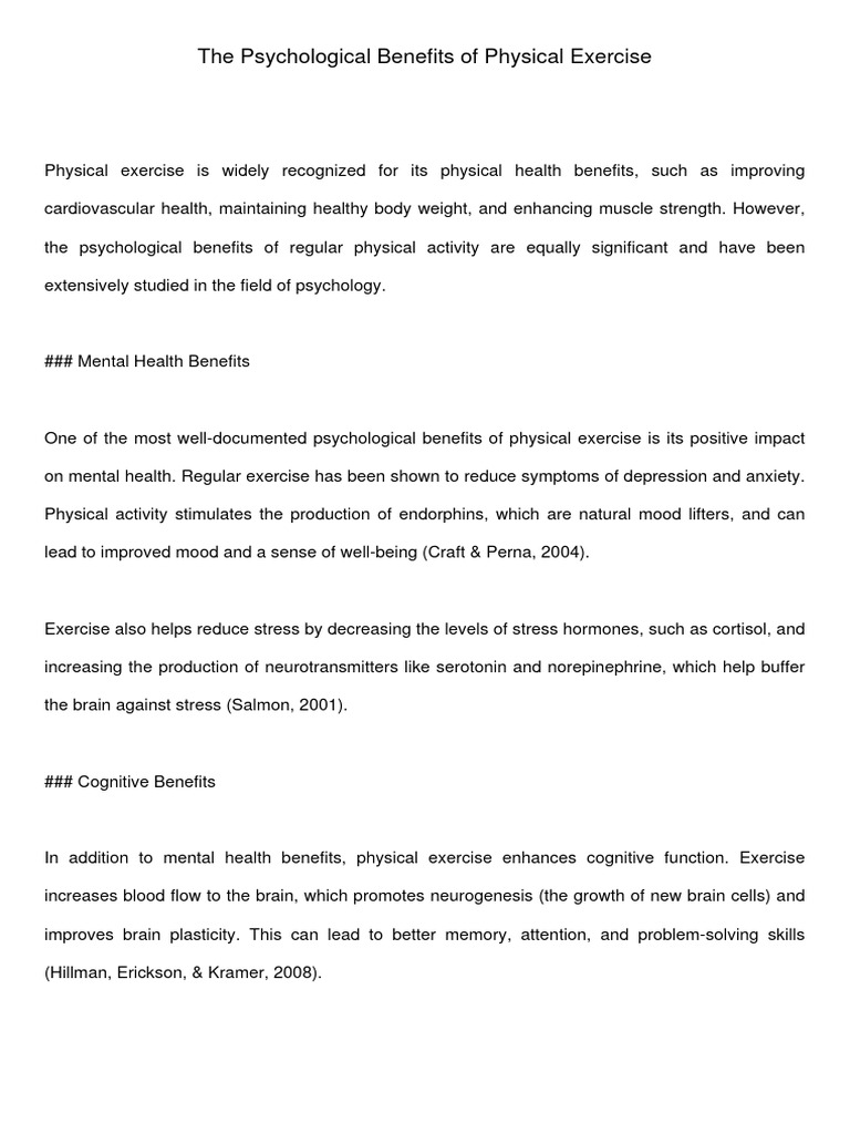 Psychological Benefits of Exercise | PDF | Mental Health | Psychology