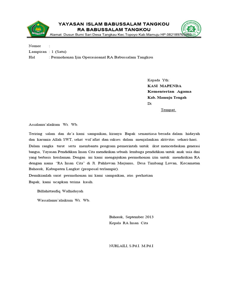 Contoh Proposal Ijin Operasional | PDF
