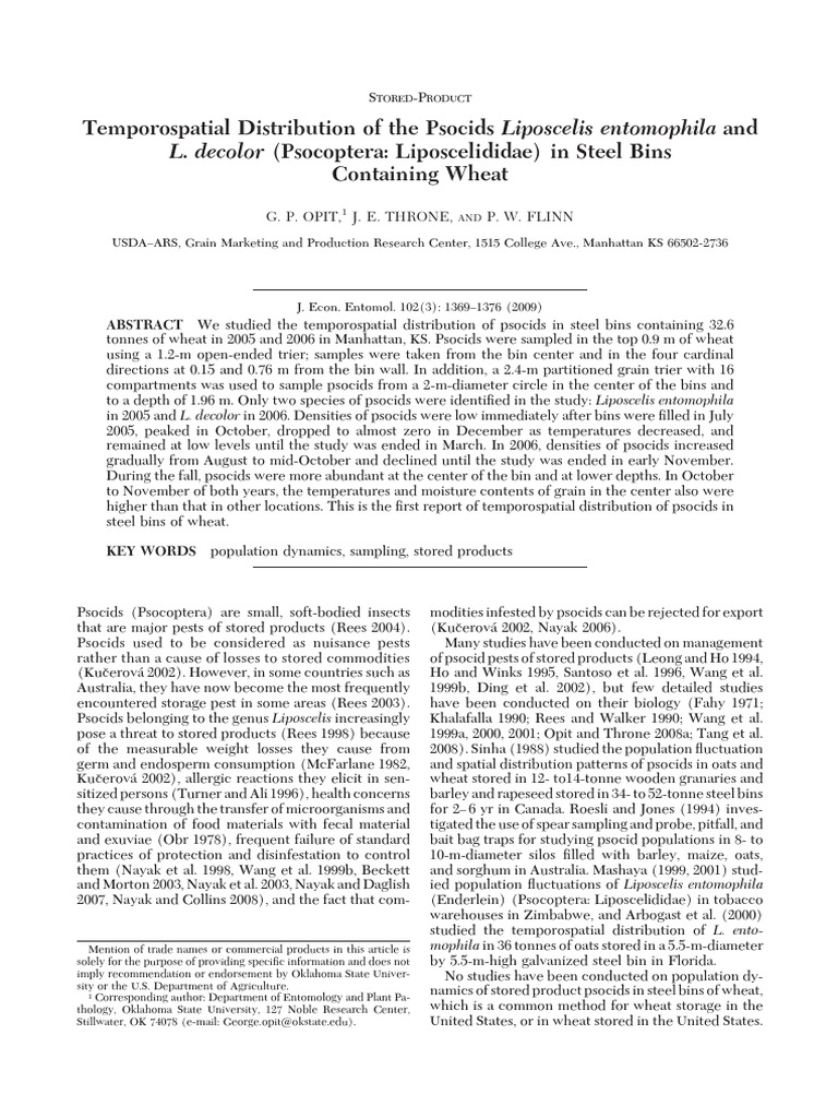 Liposcelis Entomophila and L. Decolor (Psocoptera: Liposcelididae) in ...
