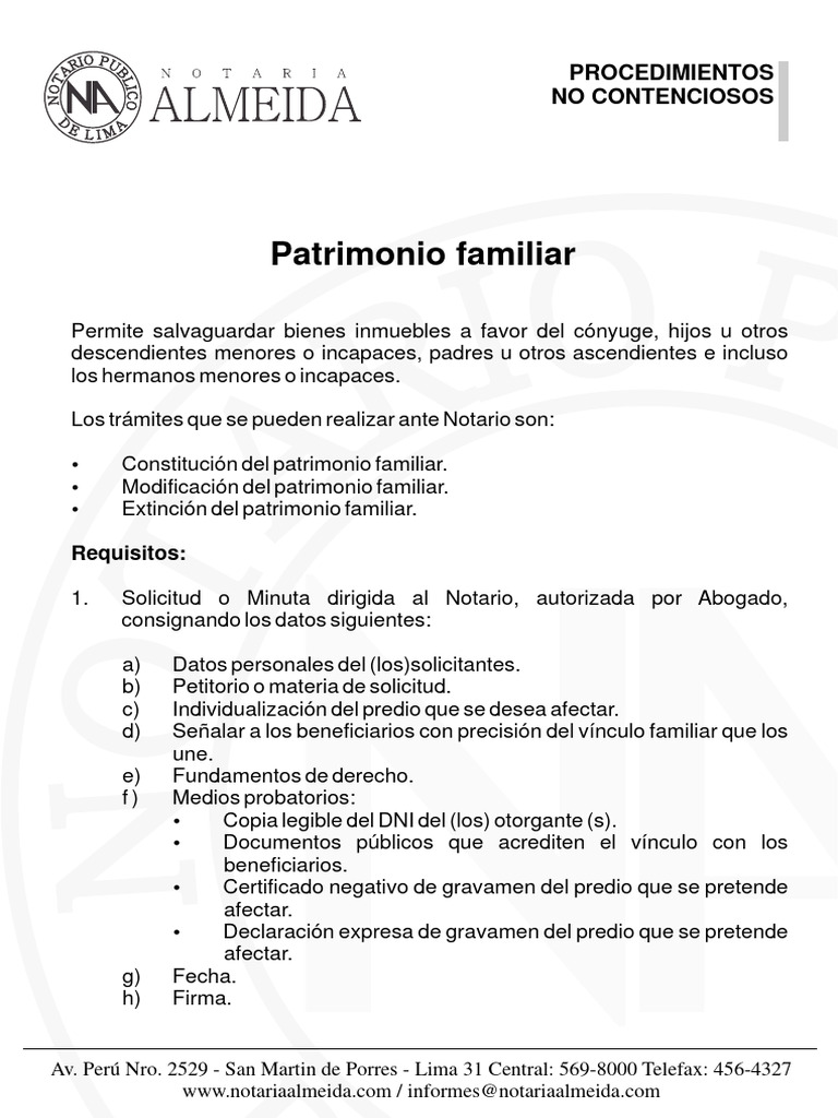 Patrimonio Familiar en Tramite Notarial | PDF | Bienes (Ley) | Divorcio