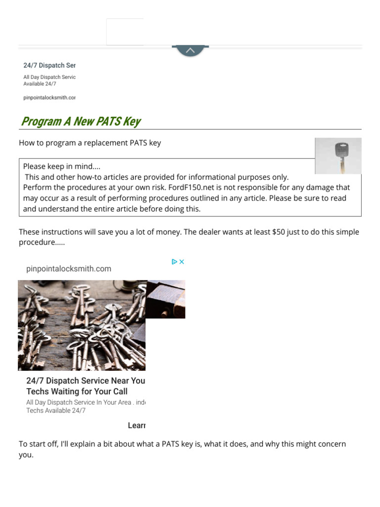 Program A New Ford PATS Key | PDF | Lincoln Motor Company | Ford Motor ...