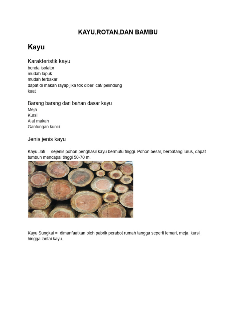 Prakarya Karakteristik Kayu Bambu Dan Rotan | PDF