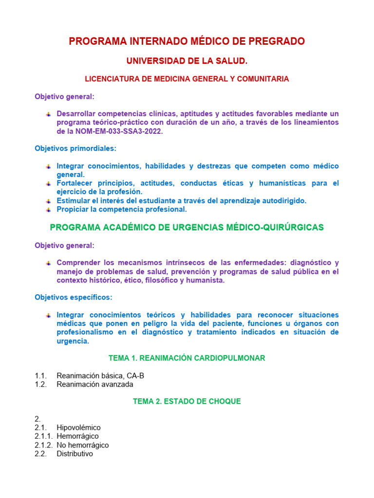 Programa Urgencias Médico-Quirurgicas | PDF | Causas de la muerte ...