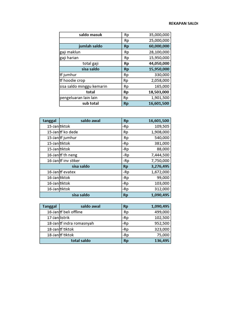 Rincian Saldo Di Salwa | PDF