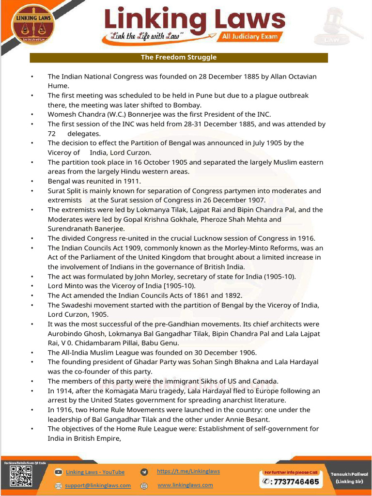 The Freedom Struggle: Linking Laws - Youtube | PDF | Indian Nationalism ...