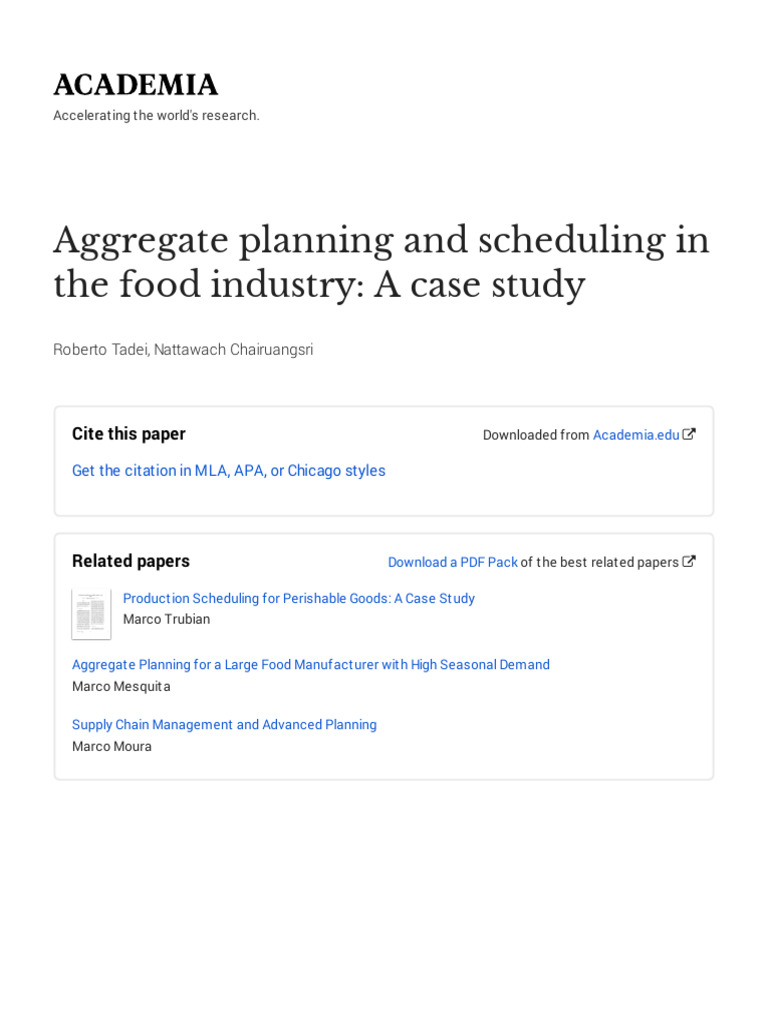 Aggregate Planning and Scheduling in The Food Industry-with-cover-page ...
