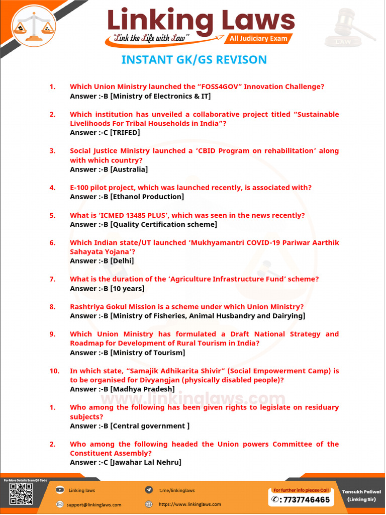 Instant Gk/Gs Revison: Linking Laws T.me/linkinglaws | PDF | Indian Rebellion Of 1857 ...