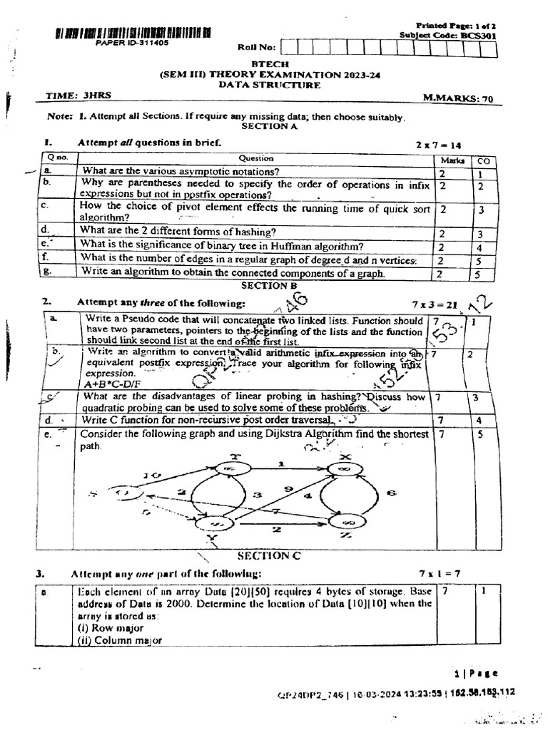 Btech Cs 3 Sem Data Structure Bcs301 Mar 2024 | PDF Btech Cs 3 Sem Data Structure Bcs301 Mar 2024 | PDF
