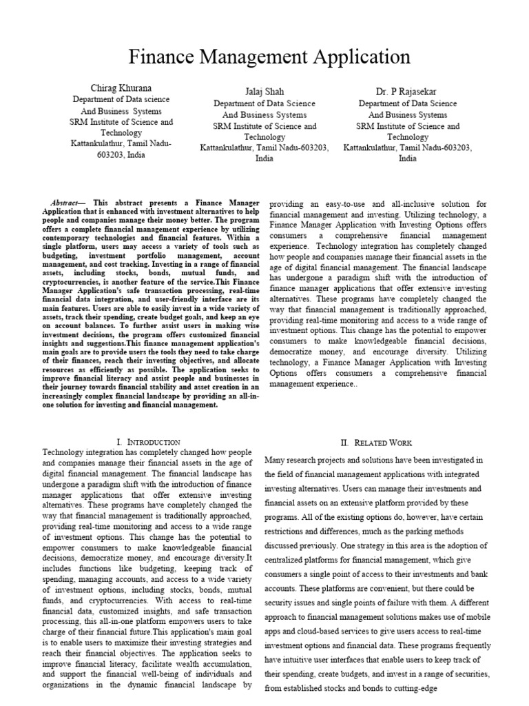 Research Paper Finance Tracker App | PDF | Investing | Usability