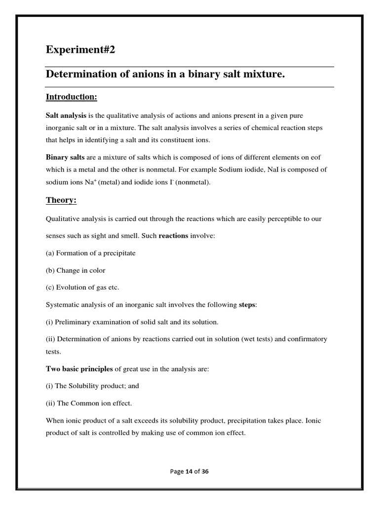Mixture of Anions | PDF | Salt (Chemistry) | Ion