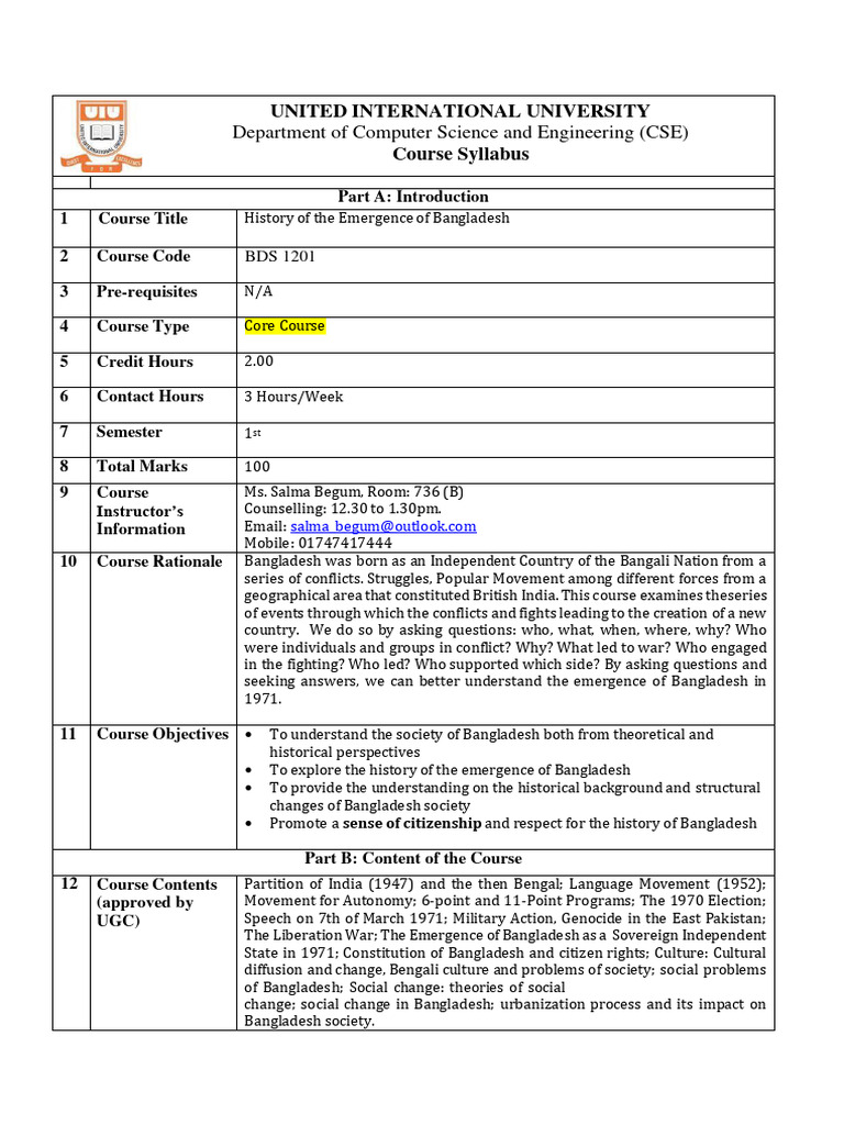 BDS - 1201 - Course Syllabus - CSE | PDF | Bengal | Bangladesh