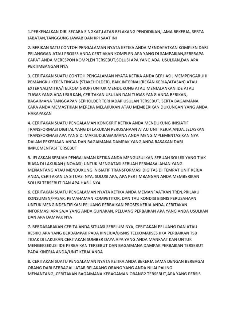 Contoh Soal Interview | PDF | Karier & Perkembangan