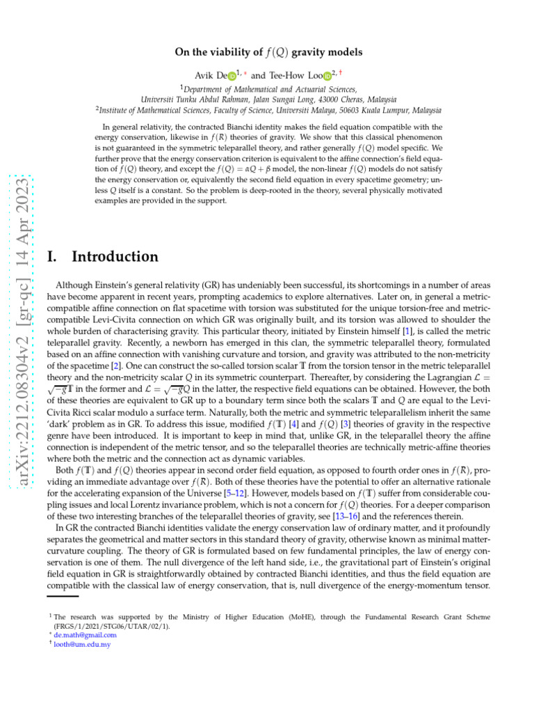 On The Viability of Gravity Models | PDF | General Relativity | Mathematical Physics