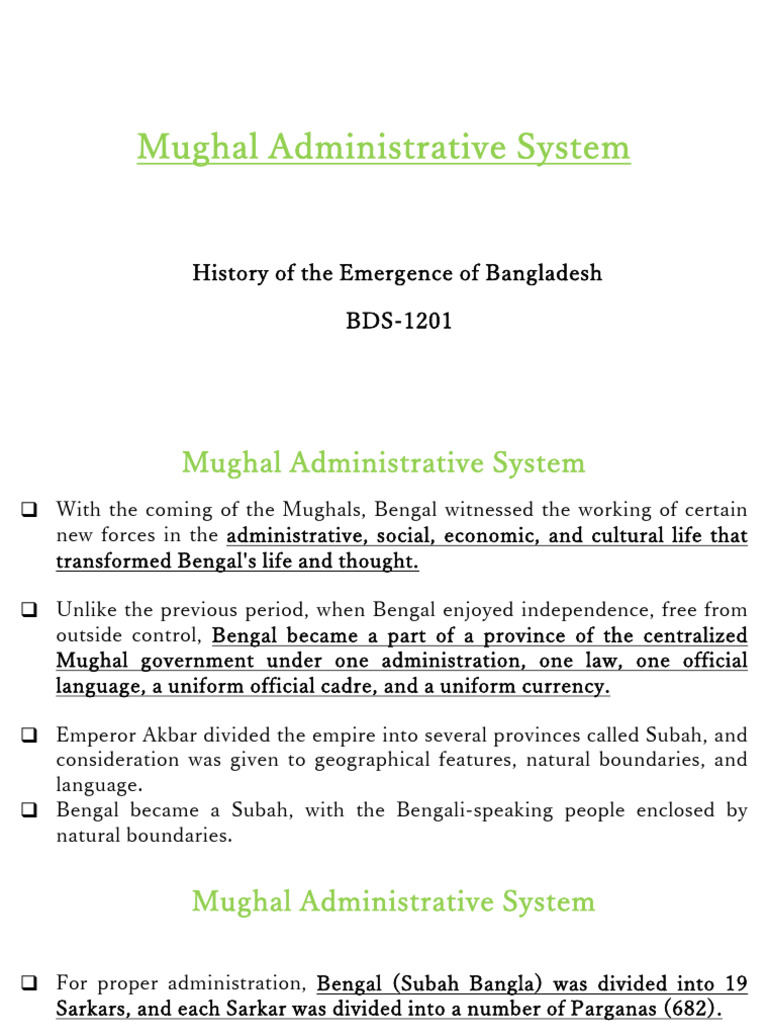 Mughal Administrative System | PDF | Bengal | Mughal Empire