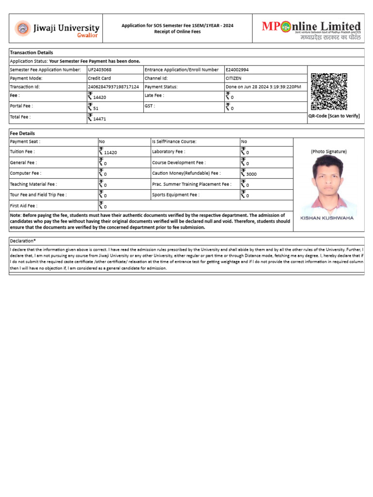 Pay Unpaid - View Receipt - SOS Admission 2021 - 22 - MATH KISHAN | PDF ...