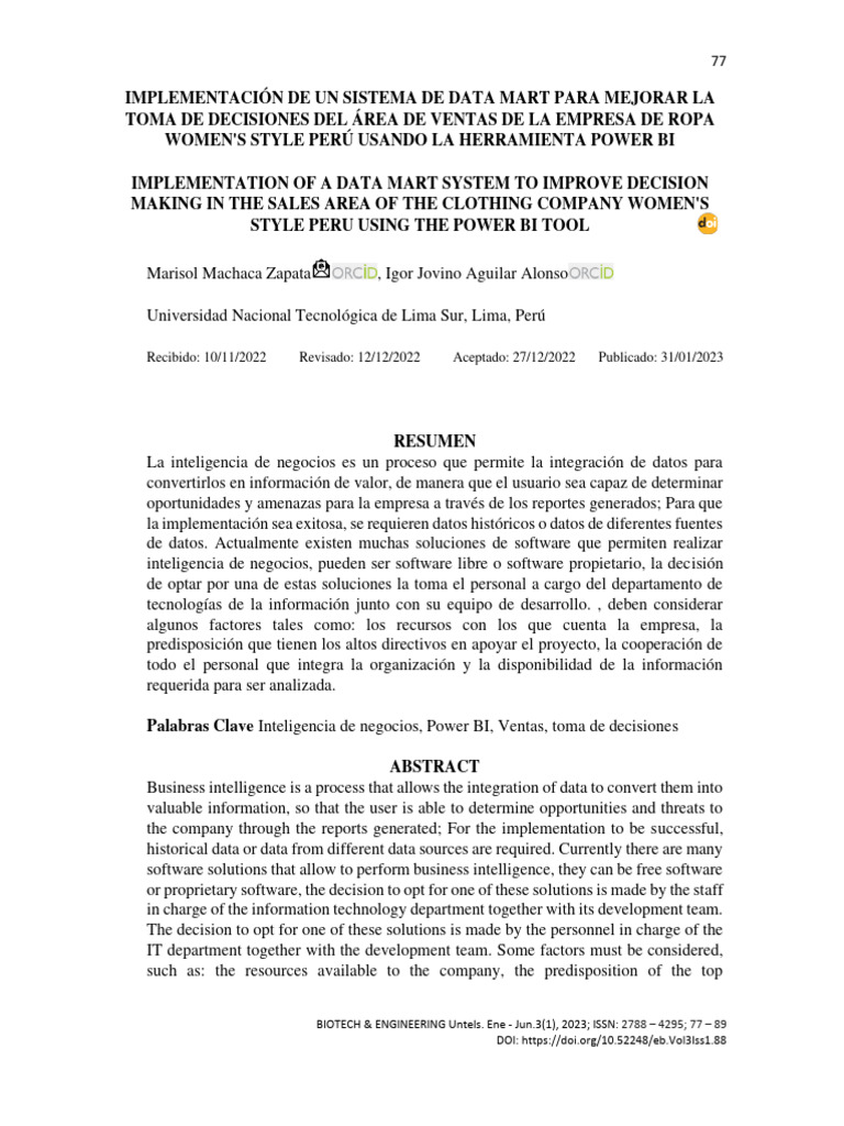 Artículo Científico para La Implementación de Un Datamart | PDF | Bases de datos | Almacén de datos