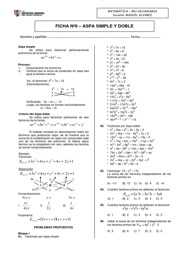 Ftn°06 - Aspa Simple y Doble | PDF | Factorización | Matemáticas
