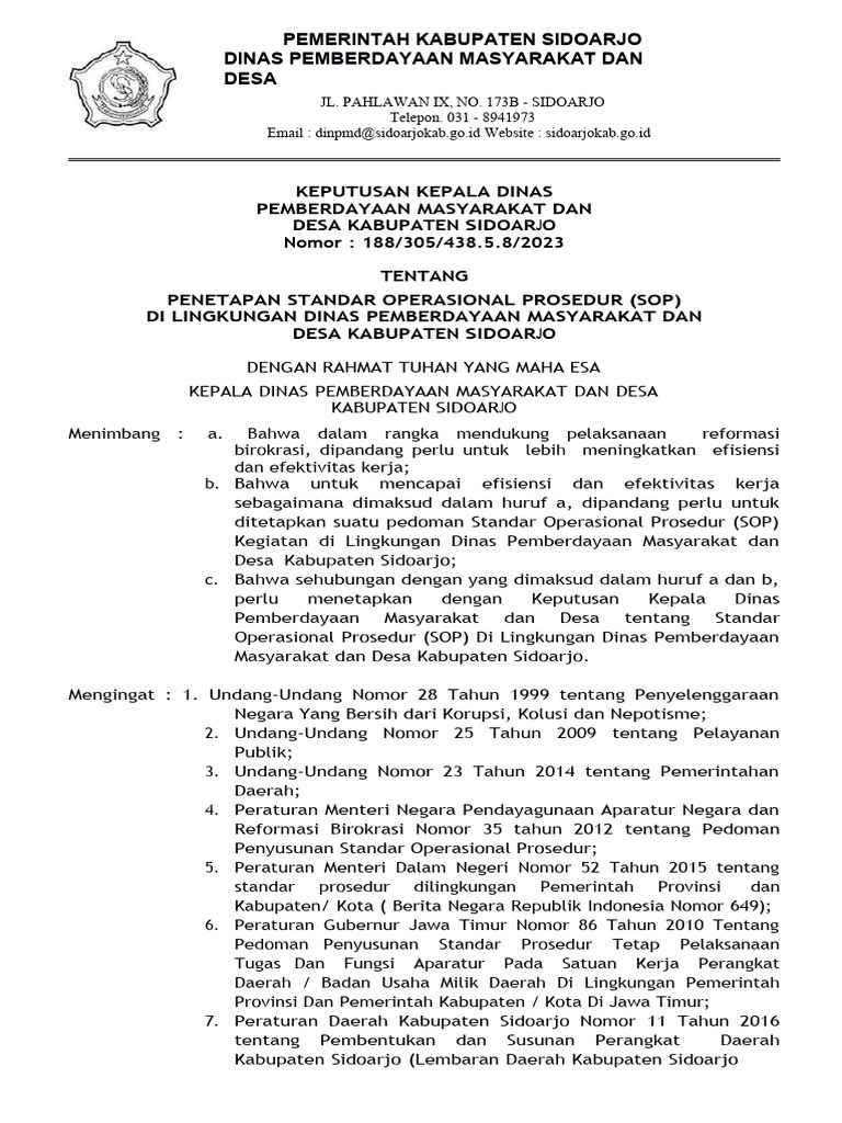 Sop Dinas PMD 2023 | PDF