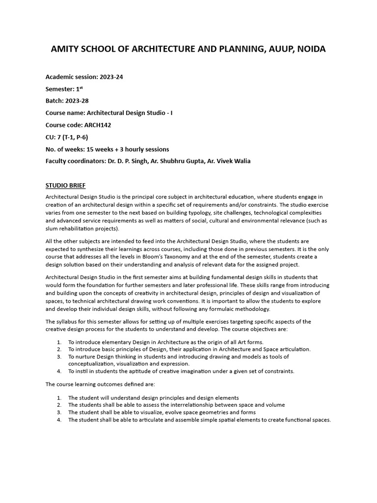 Architectural Design Studio I Overview | PDF | Space | Design