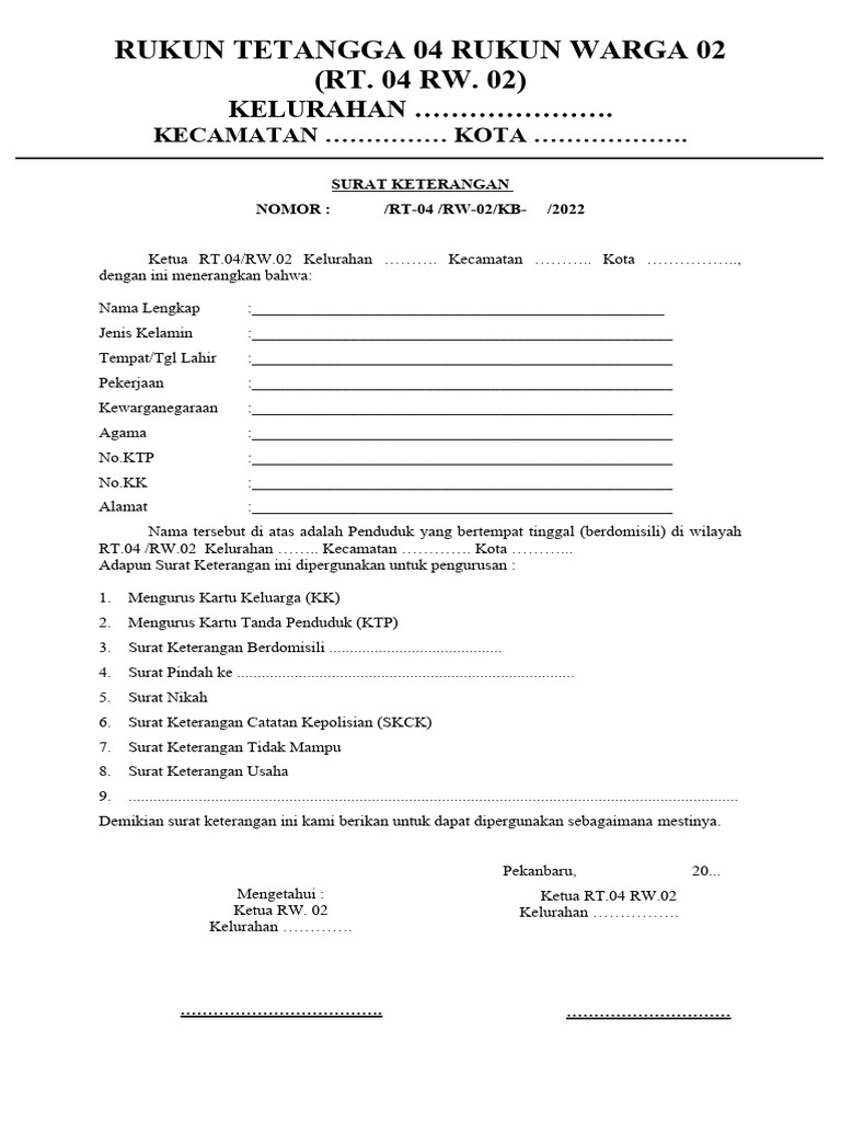 Contoh Pengantar RT RW | PDF