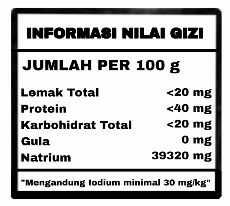 Tabel Informasi Nilai Gizi Garam Konsumsi Beriodium | PDF