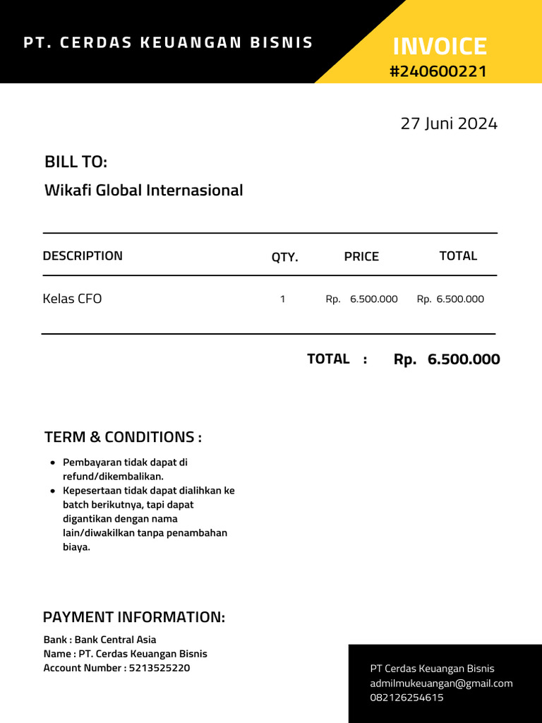 Invoice CFO - 240600221 - Wikafi Global Internasional | PDF