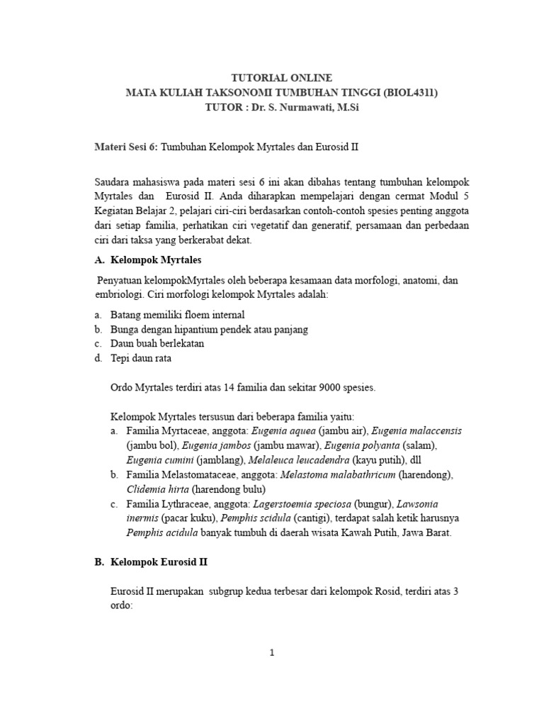 Materi Sesi 6 - Myrtales Dan Kelompok Eurosid II | PDF | Griya & Taman ...