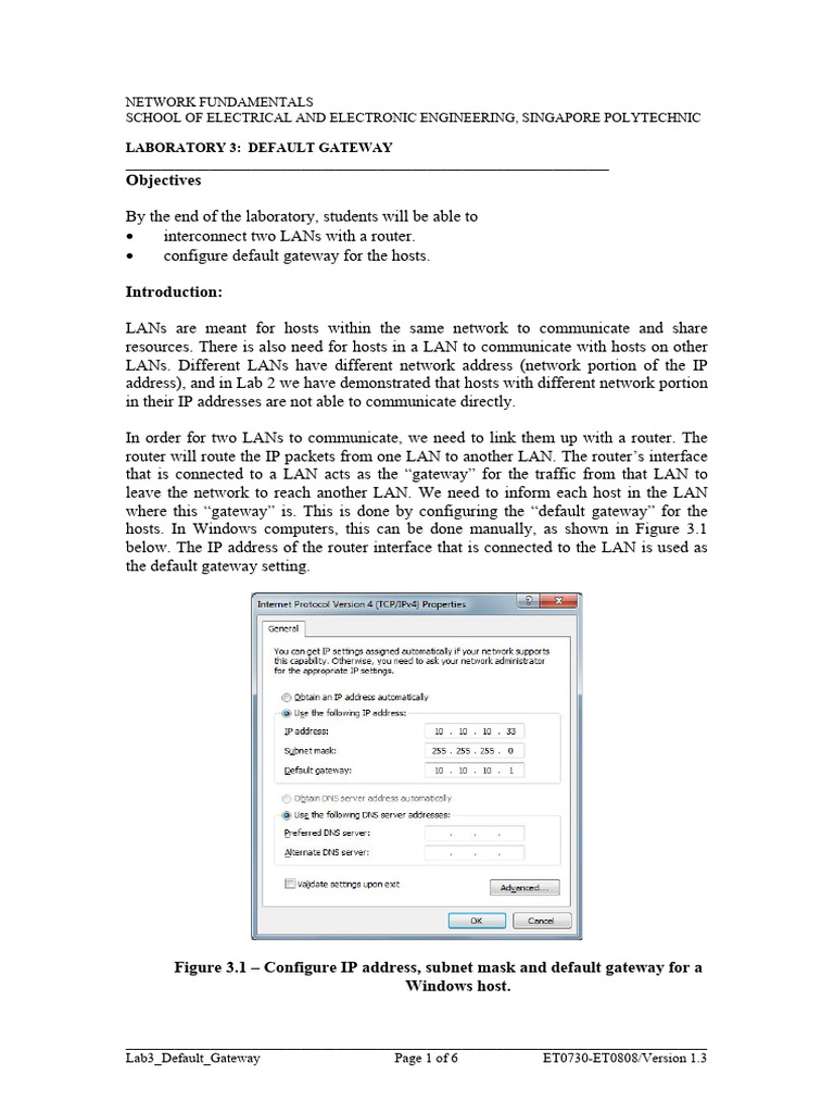ET0730 ET0808 Lab3 Default Gateway v1.3 | Download Free PDF | Router (Computing) | Ip Address