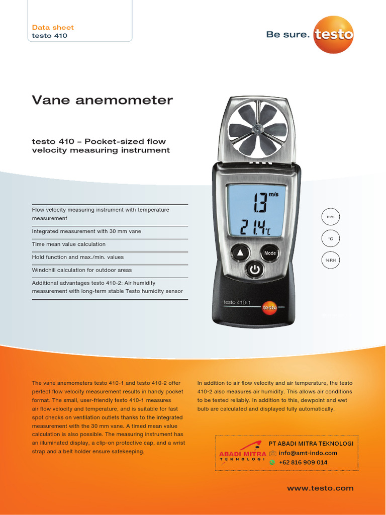 AMT Testo 410 Data Sheet | PDF | Calibration | Instrumentation